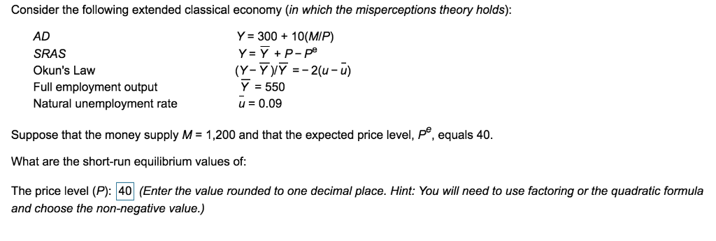 Solved Consider the following extended classical economy (in | Chegg.com