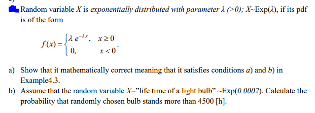 Solved Random variable X is exponentially distributed with | Chegg.com