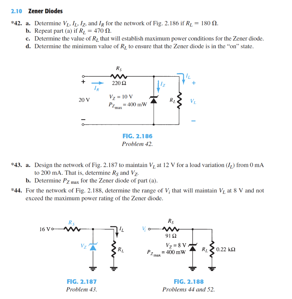 Solved 2.10 Zener Diodes *42. a. Determine V₁, IL, Iz, and | Chegg.com
