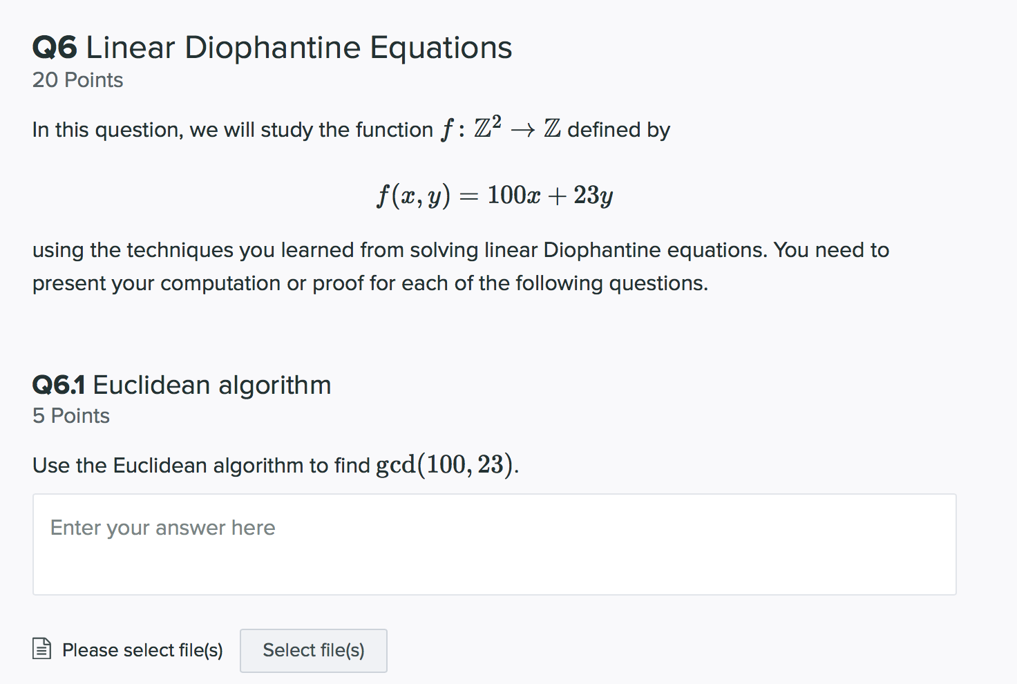 Solved Q6 Linear Diophantine Equations 20 Points In this | Chegg.com