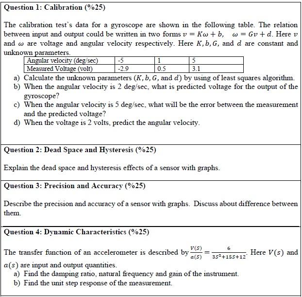 Solved Question 1: Calibration (%25) The calibration test's | Chegg.com