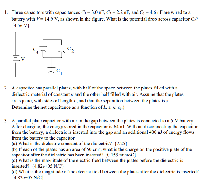 Solved 1. Three capacitors with capacitances C1 = 3.0 nF, C2 | Chegg.com