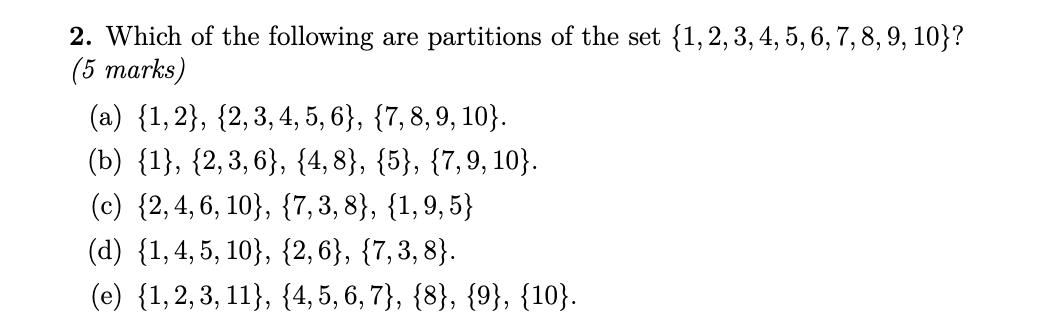 Solved 2. Which of the following are partitions of the set | Chegg.com