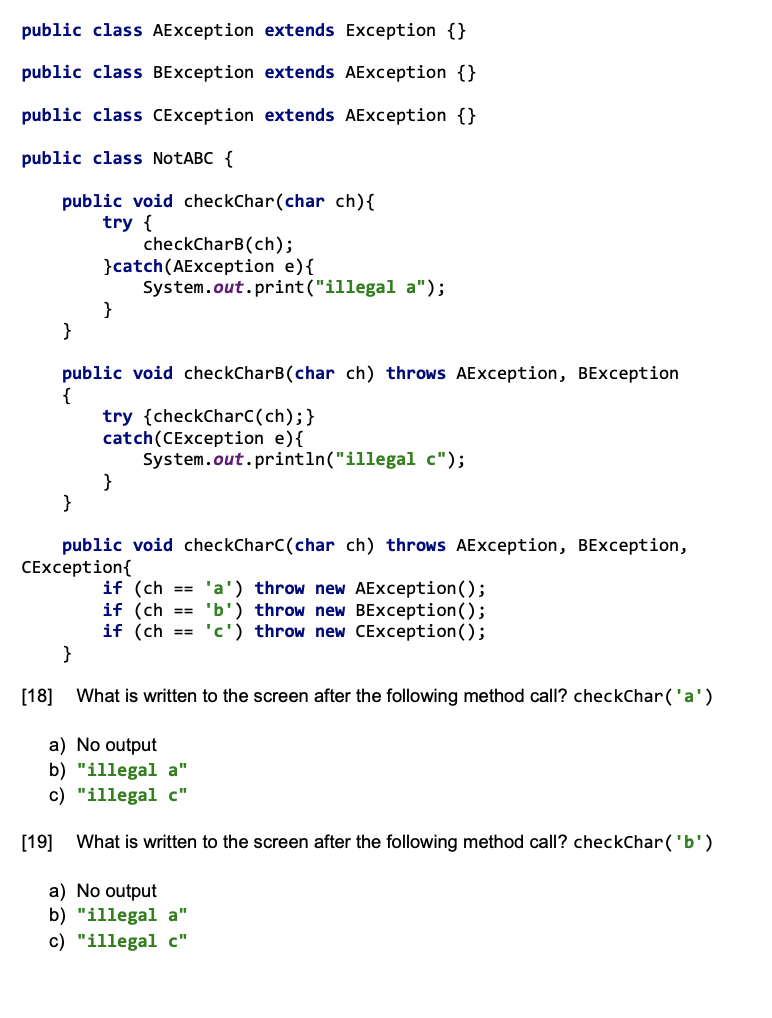 Solved public class AException extends Exception {} public | Chegg.com