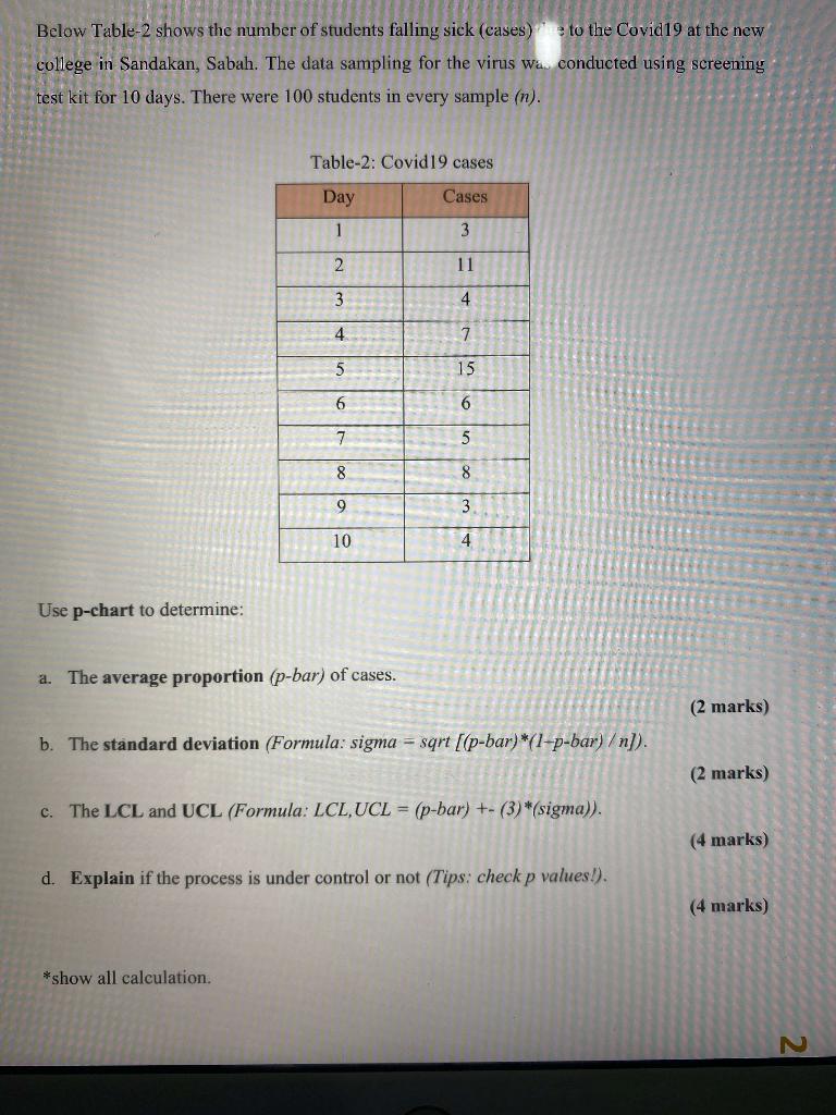 Solved Below Table-2 shows the number of students falling | Chegg.com