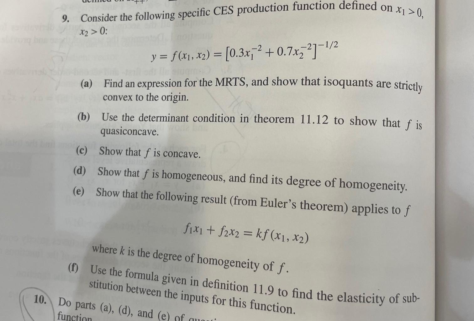 9. Consider the following specific CES production | Chegg.com