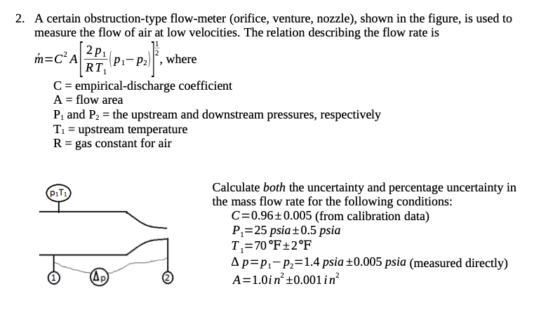 Solved 2P 2. A certain obstruction-type flow-meter (orifice, | Chegg.com
