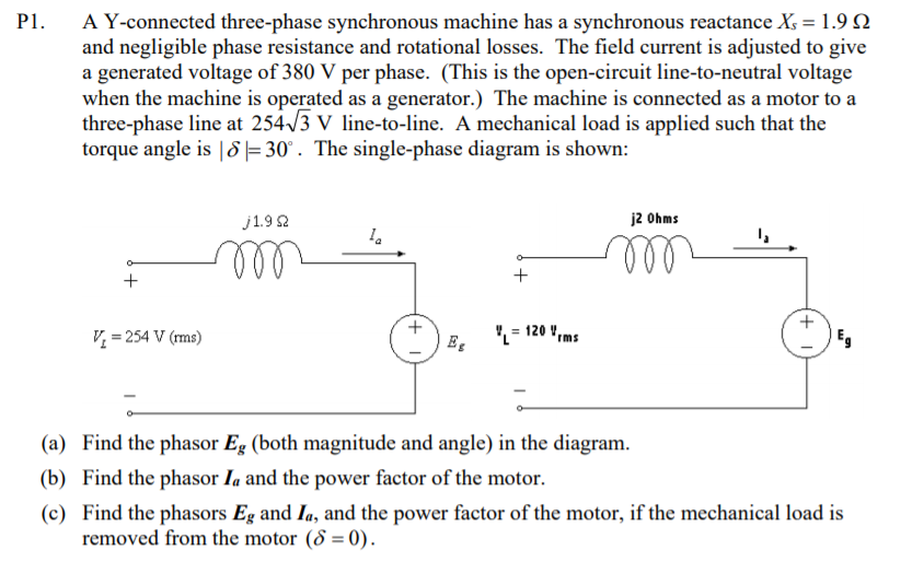 Solved Pl. A Y-connected three-phase synchronous machine has | Chegg.com