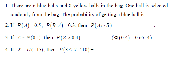 Solved 1. There are 6 blue balls and 8 yellow balls in the | Chegg.com