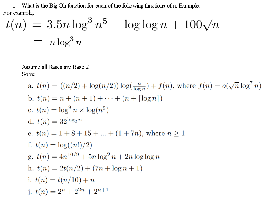 Solved 1) What is the Big Oh function for each of the | Chegg.com