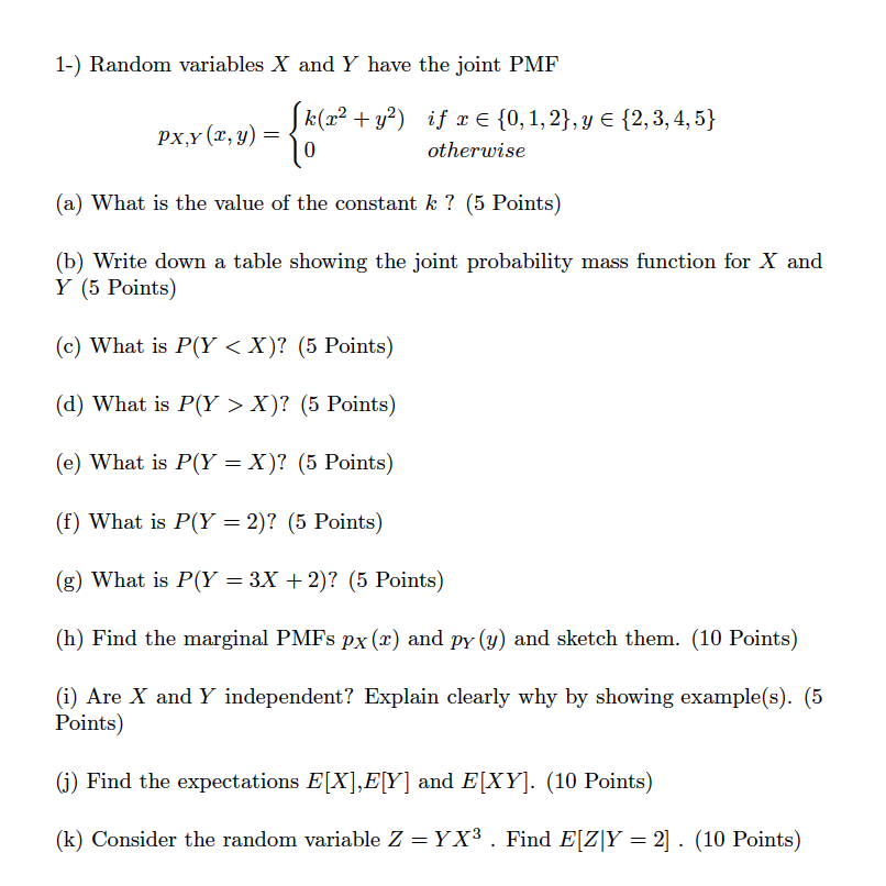 Solved 1-) Random variables X and Y have the joint PMF | Chegg.com