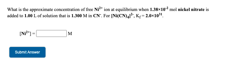 Solved What is the approximate concentration of free Ni2+ | Chegg.com