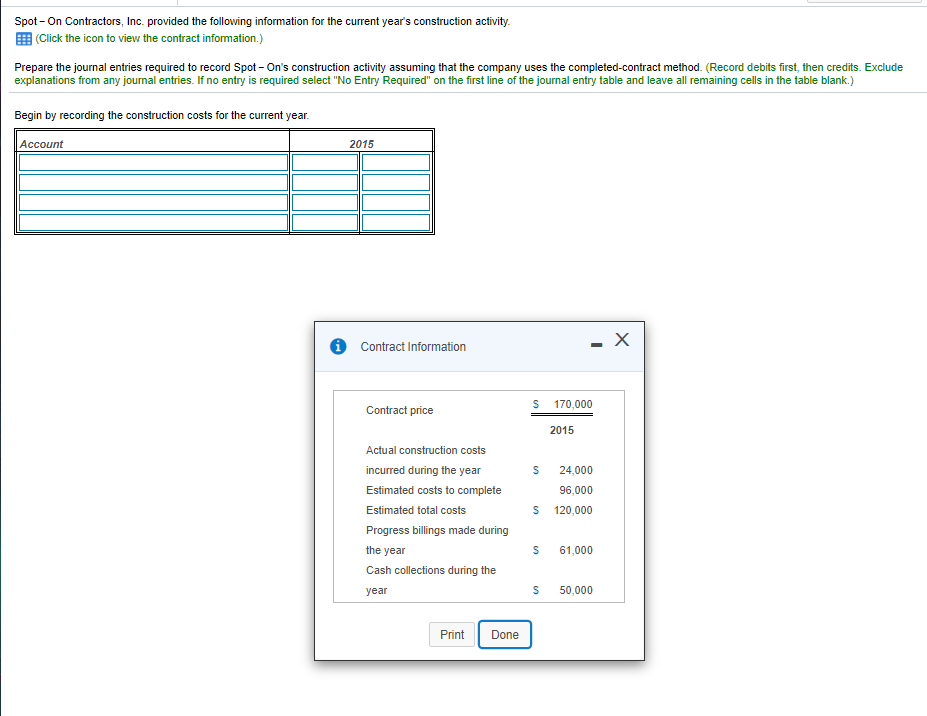 Solved Spot-On Contractors, Inc. provided the following | Chegg.com