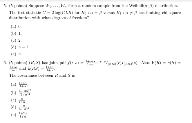 Solved 5. (5 points) Suppose W1,…,Wn form a random sample | Chegg.com