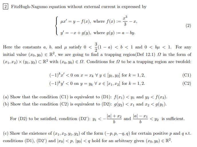 Solved 2 Fitzhugh Nagumo Equation Without External Current