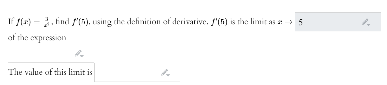 Solved If f(x) = , find f'(5), using the definition of | Chegg.com