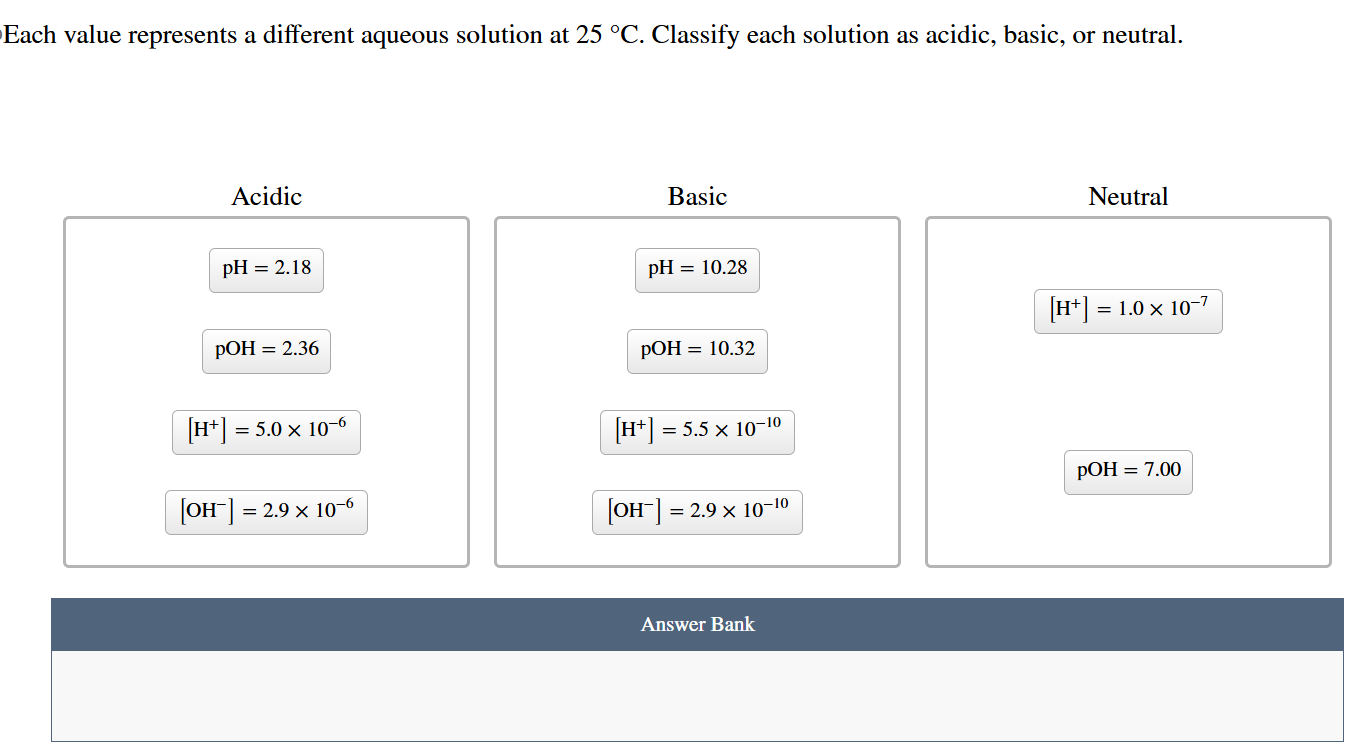 Solved Each value represents a different aqueous solution | Chegg.com
