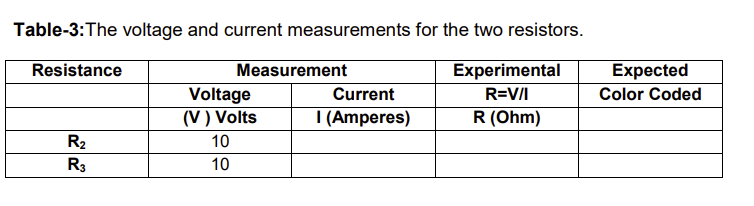 Solved Table-3:The voltage and current measurements for | Chegg.com