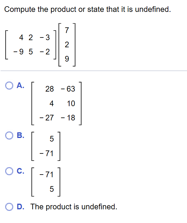 Solved Compute the product or state that it is undefined. 4 | Chegg.com