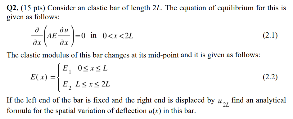 Solved Q2. (15 pts) Consider an elastic bar of length 2L. | Chegg.com Solved Q2. (15 pts) Consider an elastic bar of length 2L. | Chegg.com