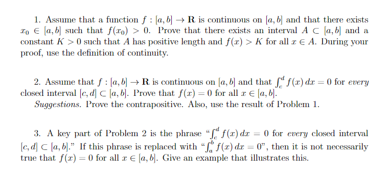 Solved 1. Assume that a function f : [a, b] + R is | Chegg.com
