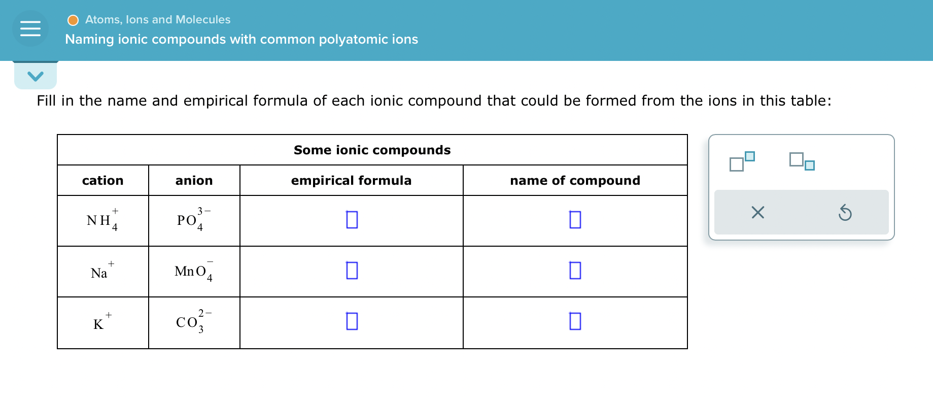 Solved Atoms, lons and MoleculesNaming ionic compounds with | Chegg.com