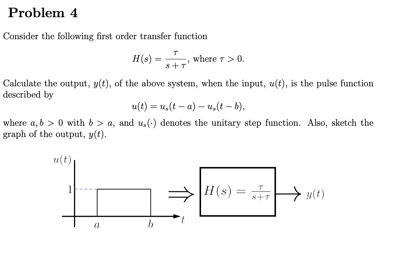 Consider the following first order transfer function | Chegg.com