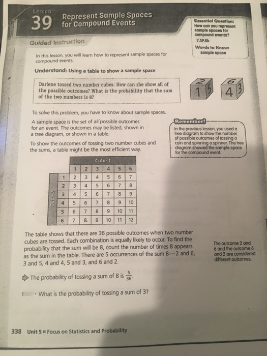 Solved Lesson Represent Sample Spaces for Compound Events | Chegg.com