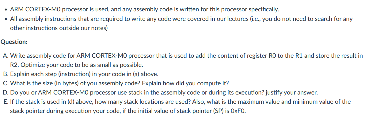 Solved Arm Cortex Mo Processor Is Used And Any Assembly 