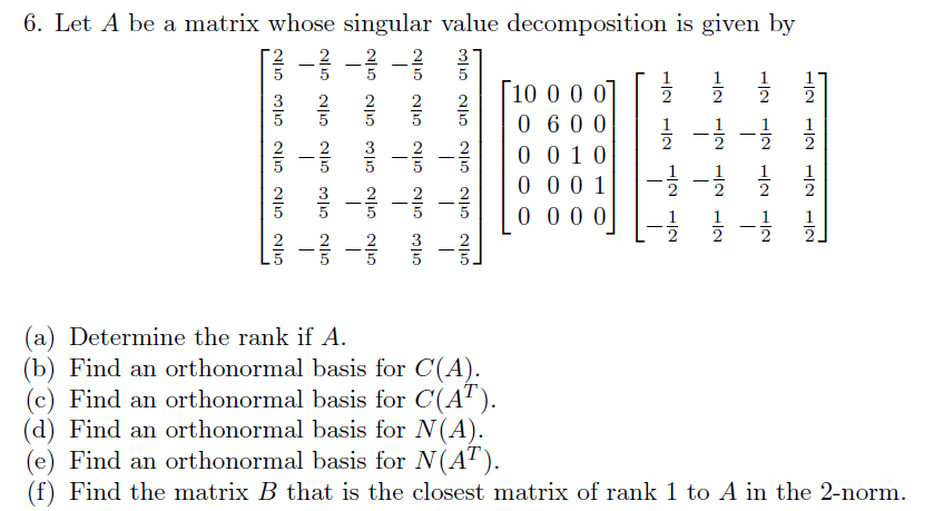 Solved 6. Let A be a matrix whose singular value | Chegg.com