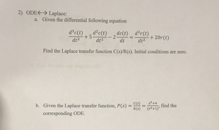 Solved 2) ODE←→ Laplace: a. Given the differential following | Chegg.com
