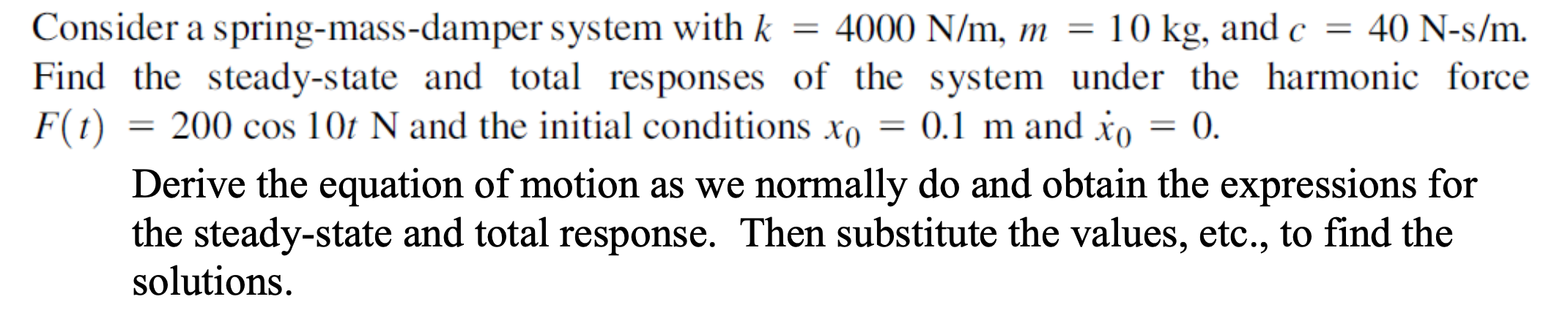 Solved Consider a spring-mass-damper system with k = 4000 | Chegg.com