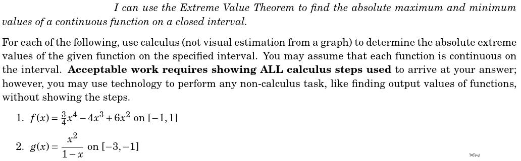 Solved I can use the Extreme Value Theorem to find the | Chegg.com