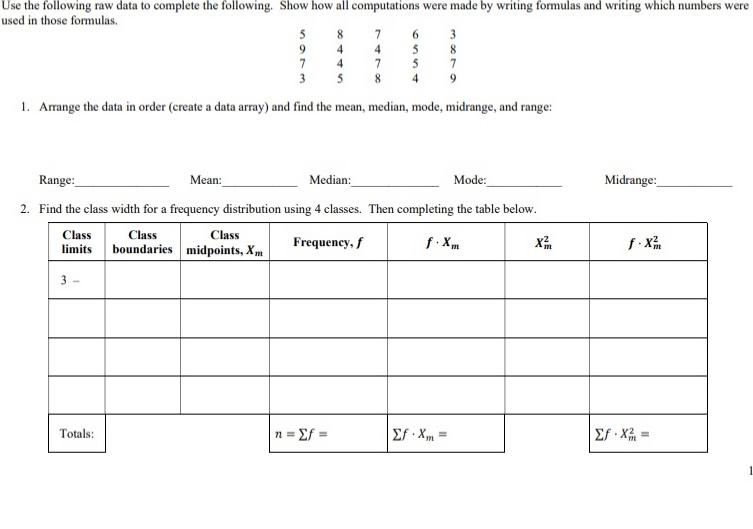 Solved 1. Arrange the data in order (create a data array) | Chegg.com