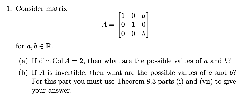 Solved dim = dimension Theorem 8.3: Theorem 8.3. Let A be an | Chegg.com