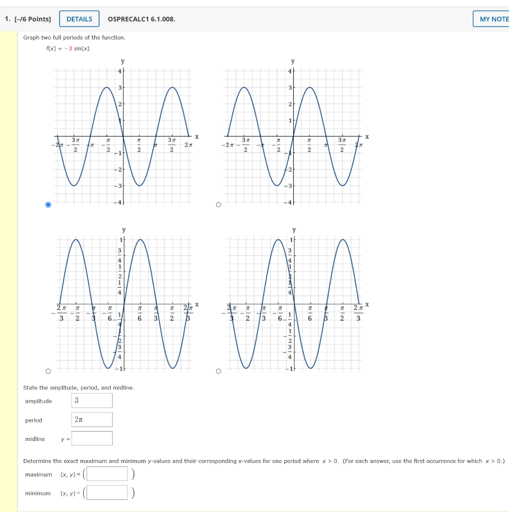 Solved 1. [-/6 Points DETAILS OSPRECALC1 6.1.008. Graph two | Chegg.com