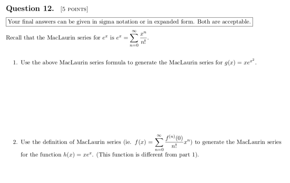 Solved Question 12. (5 POINTS) Your final answers can be | Chegg.com