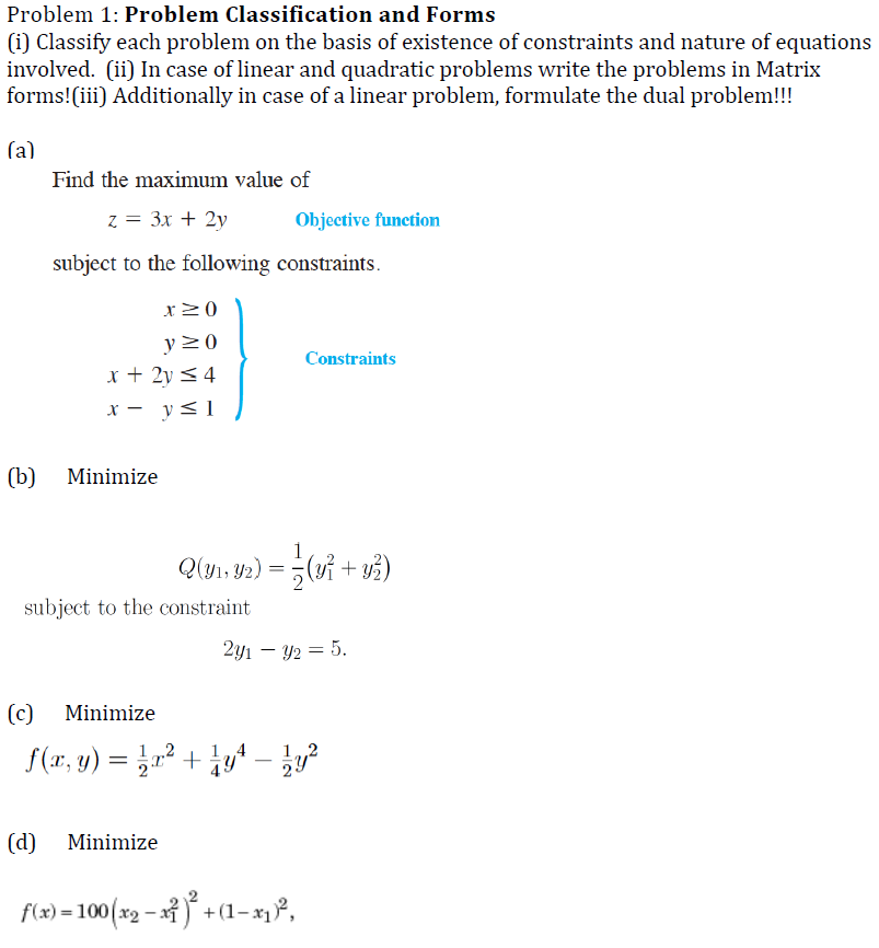 Solved Problem 1: Problem Classification and Forms (i) | Chegg.com