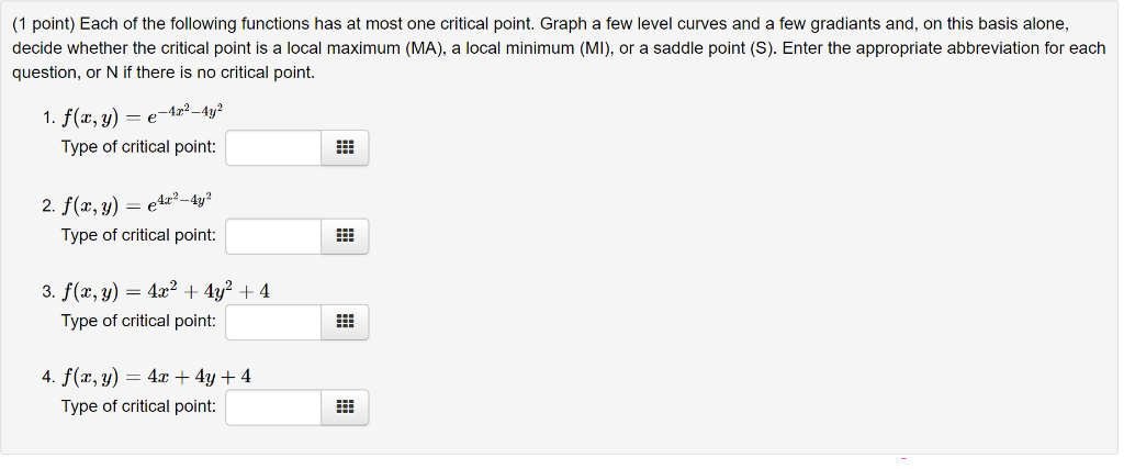 Solved (1 point) Each of the following functions has at most | Chegg.com