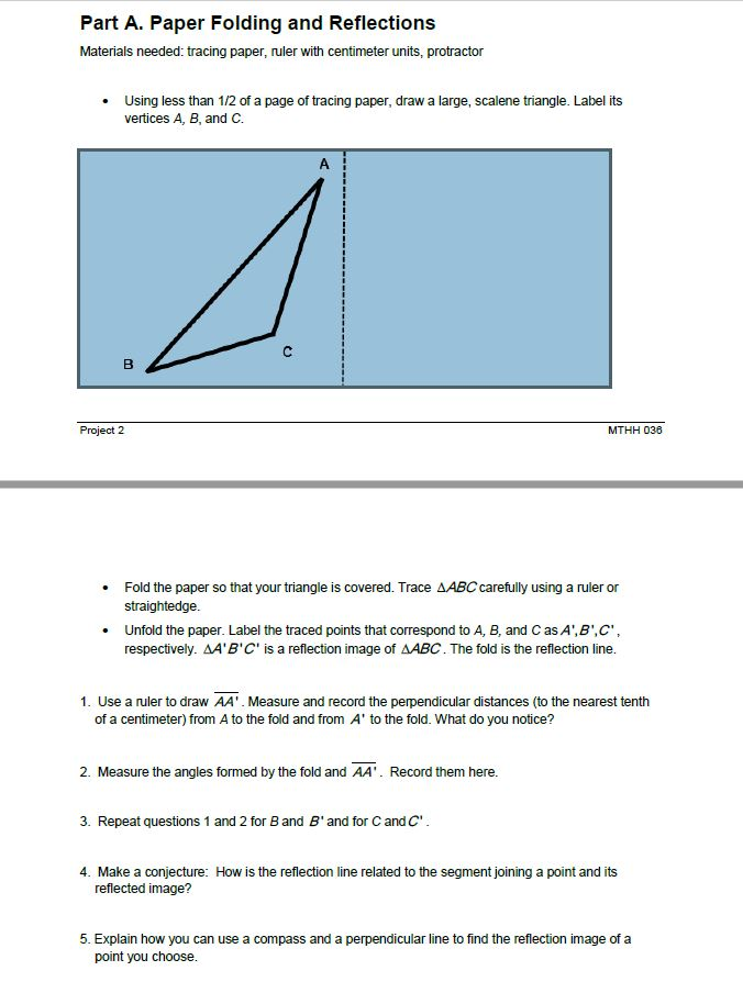 Solved Part A. Paper Folding and Reflections Materials | Chegg.com
