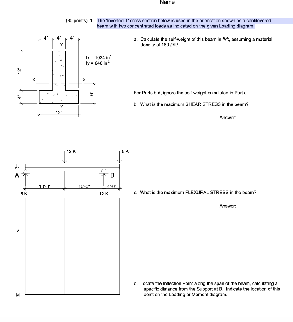Solved The 'Inverted- T ' cross section below is used in the | Chegg.com
