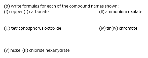 Solved (b) Write formulas for each of the compound names | Chegg.com