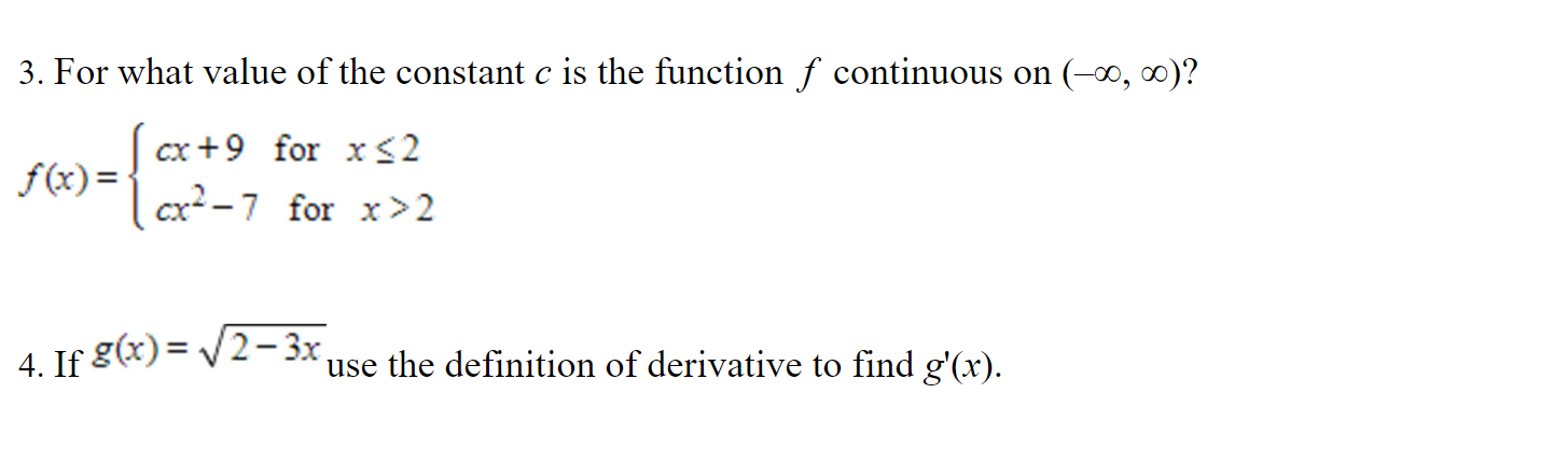Solved 3. For what value of the constant c is the function f | Chegg.com