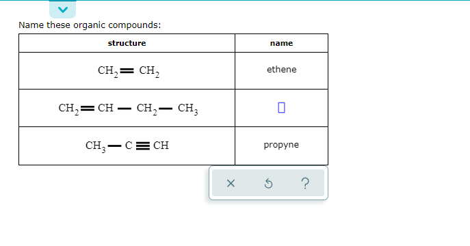 Solved Name these organic compounds: structure name CH = CH | Chegg.com