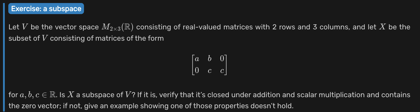 Solved Exercise: a subspaceLet V ﻿be the vector space | Chegg.com