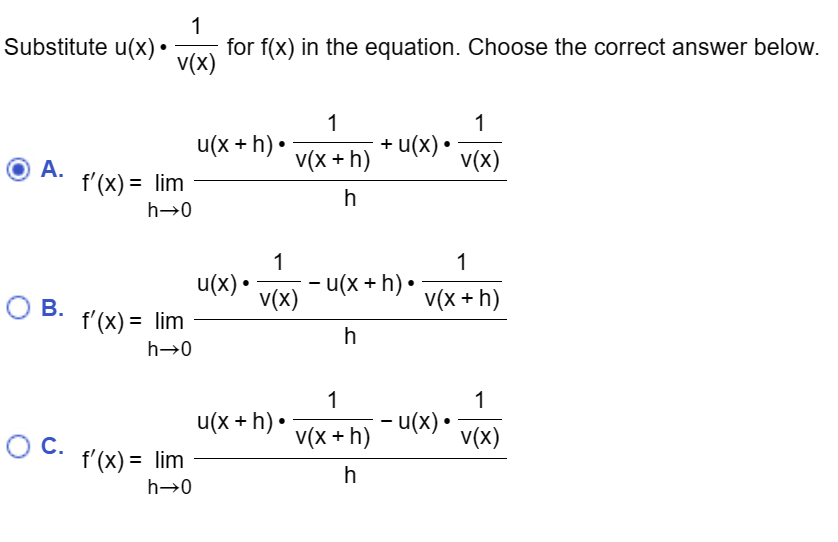 Solved Substitute u(x)*1v(x) ﻿for f(x) ﻿in the equation. | Chegg.com