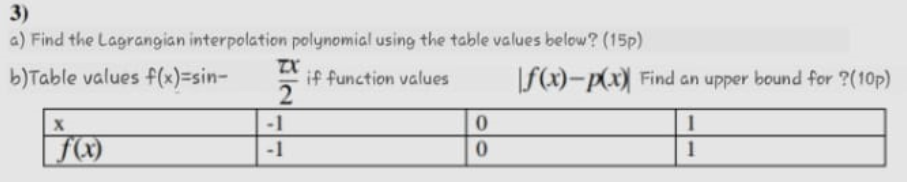 Solved 3) a) Find the Lagrangian interpolation polynomial | Chegg.com Solved 3) a) Find the Lagrangian interpolation polynomial | Chegg.com
