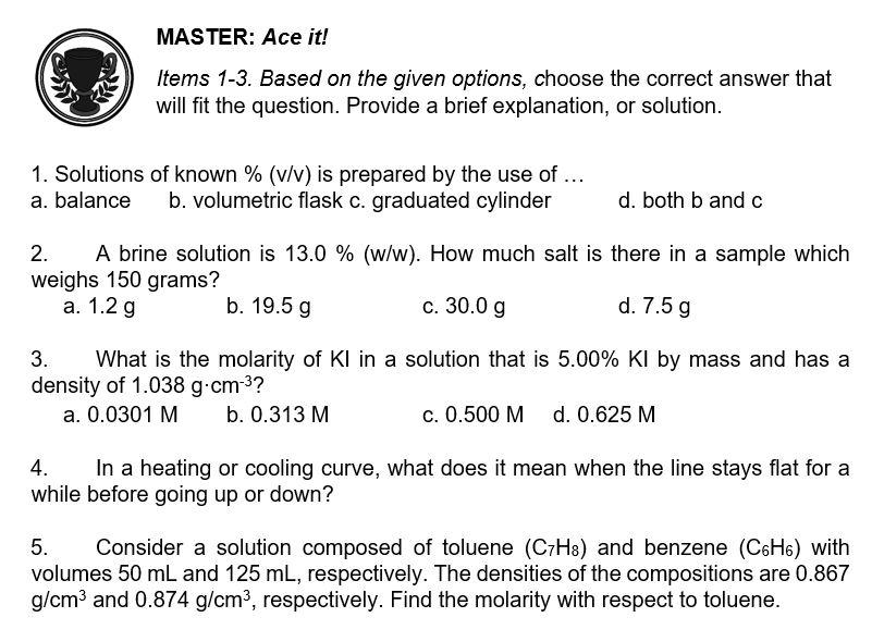 Solved MASTER: Ace it! Items 1-3. Based on the given | Chegg.com