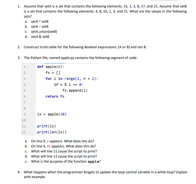 Solved 1. Assume that setA is a set that contains the | Chegg.com
