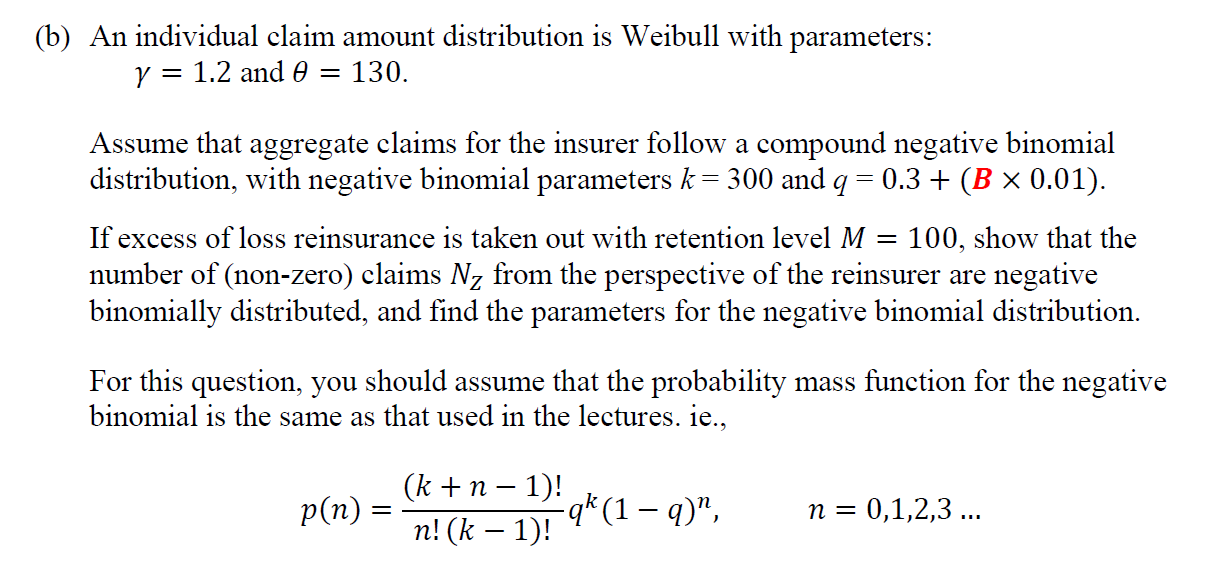 (b) An individual claim amount distribution is | Chegg.com